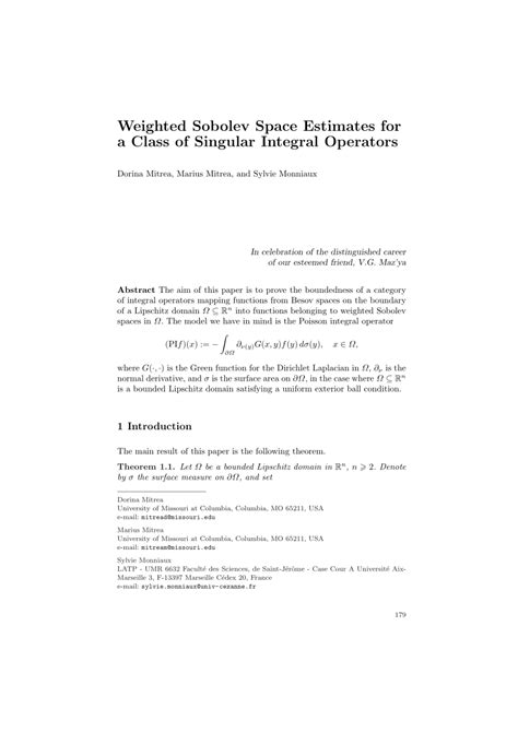 Pdf Weighted Sobolev Space Estimates For A Class Of Singular Integral