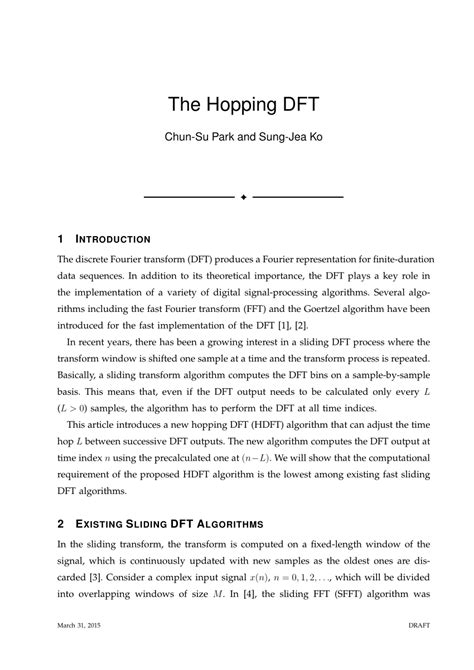 Pdf The Hopping Discrete Fourier Transform Sp Tipsandtricks