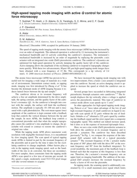 Pdf High Speed Tapping Mode Imaging With Active Q Control For Atomic Force Microscopy