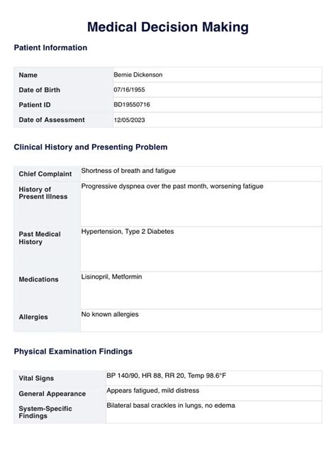 Medical Decision Making Template And Example Free Pdf Download