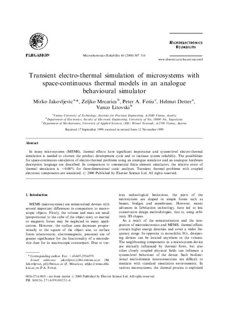 Pdf Transient Electro Thermal Simulation Of Microsystems With Space Continuous Thermal Models