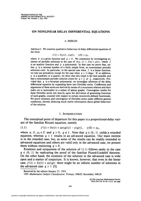 Pdf On Nonlinear Delay Differential Equations