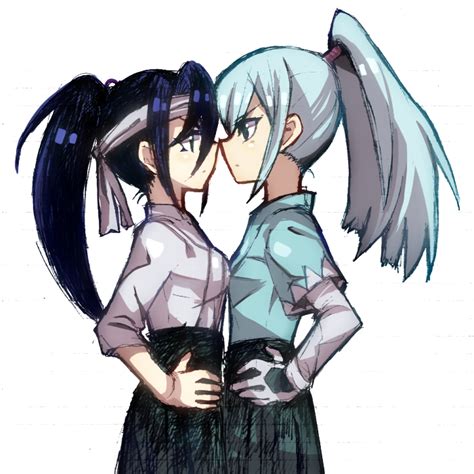 Safebooru 147 2girls Blue Hair Breast Press Breasts Character Request