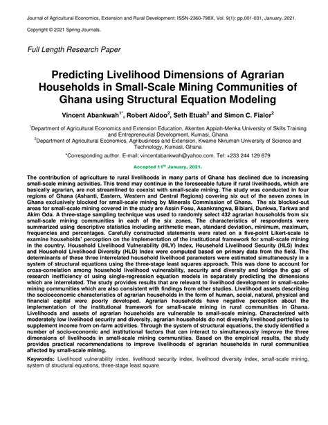 pdf predicting livelihood dimensions of agrarian households in small scale mining communities