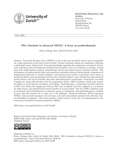 Pdf Pd 1 Blockade In Advanced Nsclc A Focus On Pembrolizumab