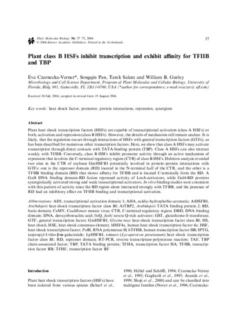 Pdf Plant Class B Hsfs Inhibit Transcription And Exhibit Affinity For