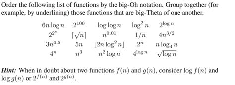 Solved Order The Following List Of Functions By The Big Oh Chegg Com