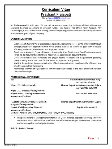 Resume Prashant Prajapati Pdf Specification Technical Standard Business