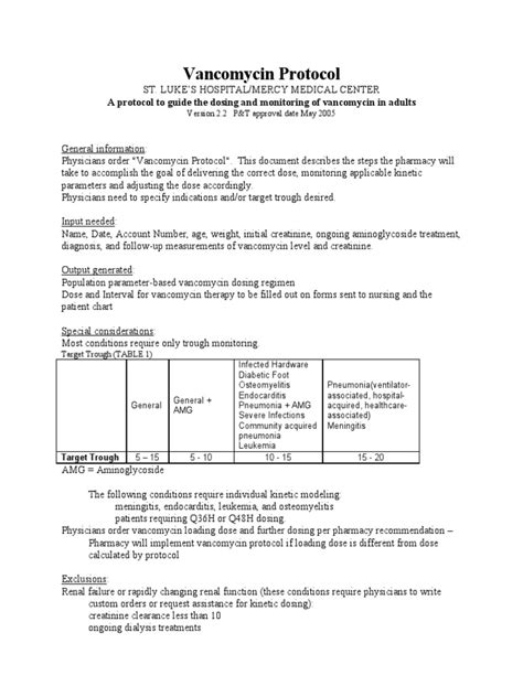 Vancomycin Protocol A Protocol To Guide The Dosing And Monitoring Of Vancomycin In Adults Pdf