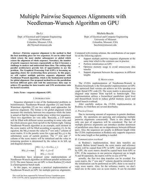 Pdf Abstract Multiple Pairwise Sequence Alignments With The Needleman Wunsch Algorithm On Gpu