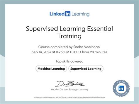 sneha veerbhan on linkedin supervised learning essential training course completed