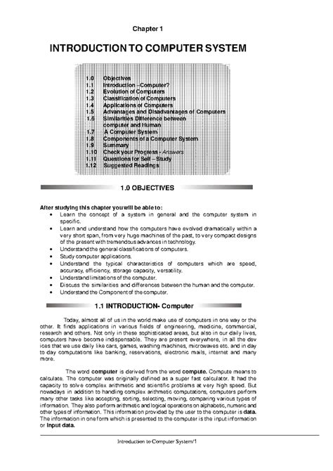 Computer Fundamental Notes Combined Compressed Introduction To Computer System 1 Chapter 1