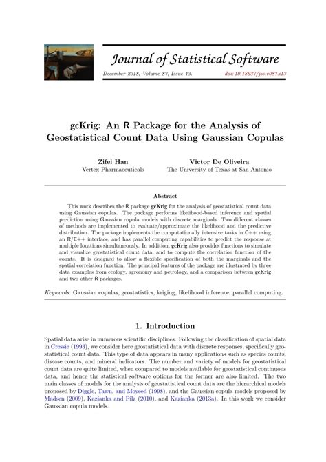 Pdf Gckrig An R Package For The Analysis Of Geostatistical Count Data Using Gaussian Copulas