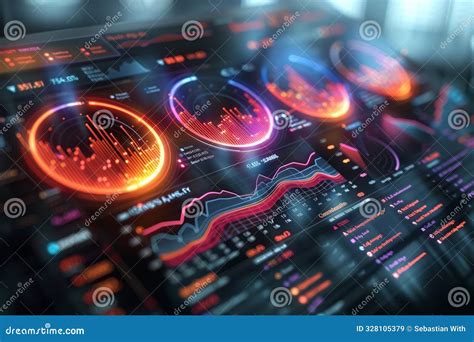 Futuristic Data Dashboard With Holographic Interface And Orange Visualizations Royalty Free