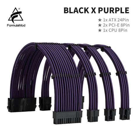 FormulaMod PSU Extension Cable Sleeved Kit 4PCS 300mm 18AWG With Combs For PC Power Supply Unit