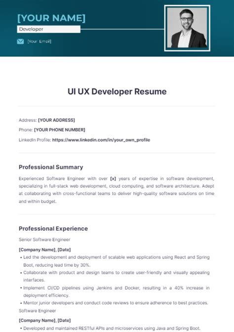 free ui ux developer resume template to edit online