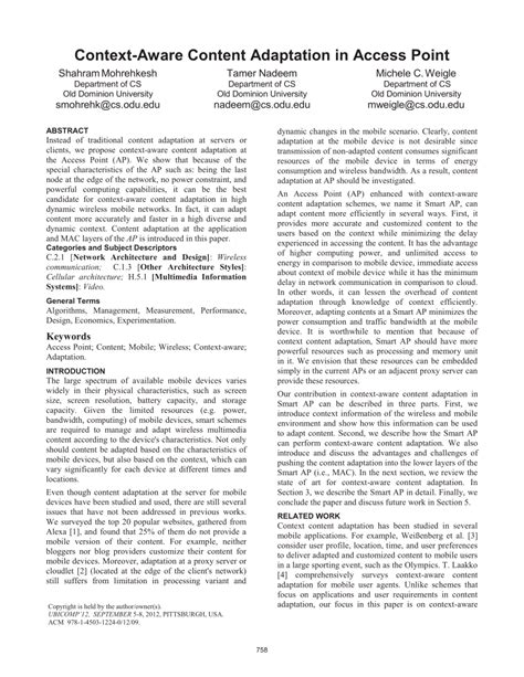 Pdf Context Aware Content Adaptation In Access Point