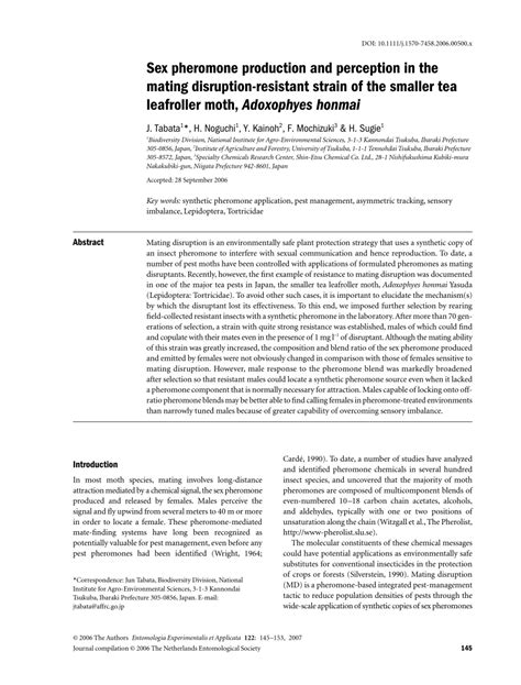 Pdf Sex Pheromone Production And Perception In The Mating Disruption