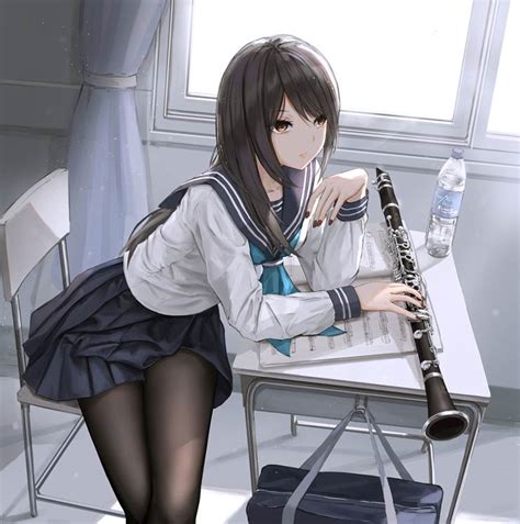 Clarinetgirlpixiv画师yuzuriha的女高中生插画图片 Bobopic