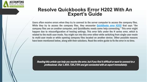 Fix Quickbooks Error H202 Expert Guide And Solutions