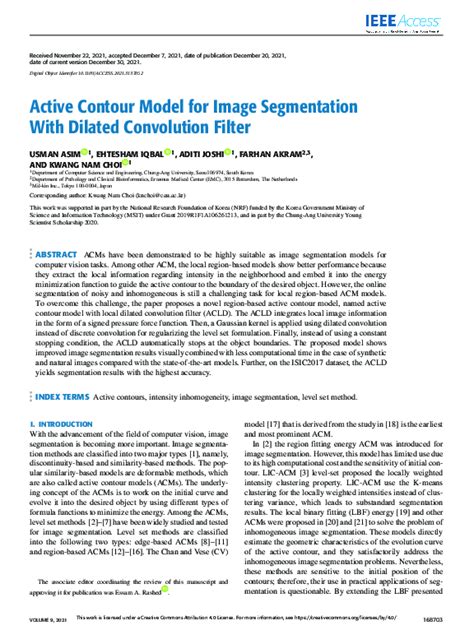 Pdf Active Contour Model For Image Segmentation With Dilated
