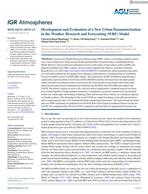 Pdf Development And Evaluation Of A New Urban Parameterization In The