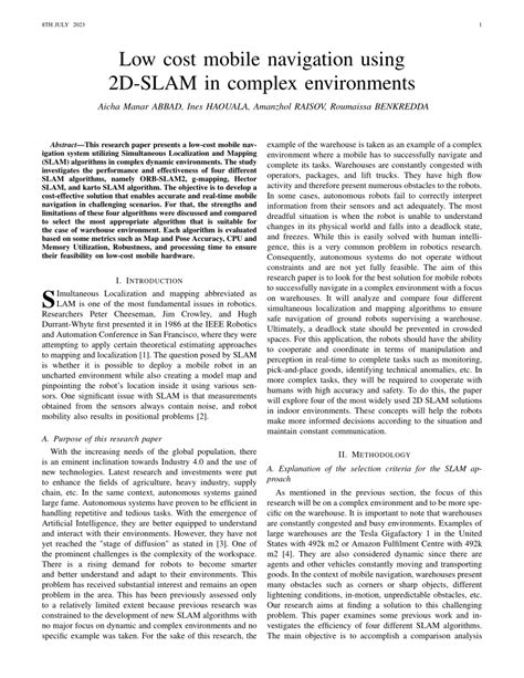 Pdf Low Cost Mobile Navigation Using 2d Slam In Complex Environments