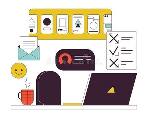 Workplace Flat Line Concept Vector Spot Illustration Stock Vector Illustration Of Metaphor