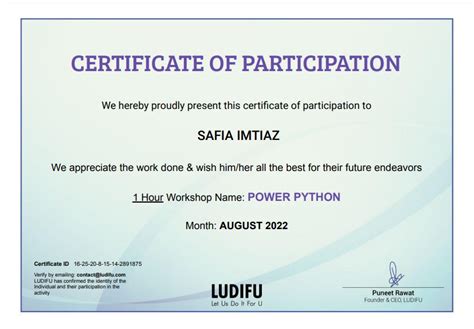 Safia Imtiaz On Linkedin Power Python Certificateofparticipation Workshop Ludifu