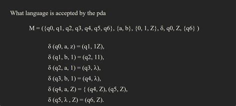 Solved What Language Is Accepted By The Pda M {q0 Q1 Q2