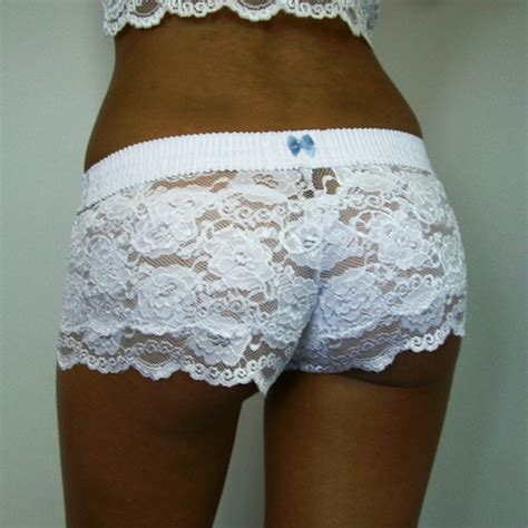 White White Lace Girls Boxers Blue Bow