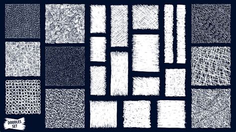 낙서 패턴이 설정됩니다 낙서 배경 기발한 스케치 요소를 스크롤합니다 손으로 그린 효과 벡터입니다 펜 라인 간단한 스트로크
