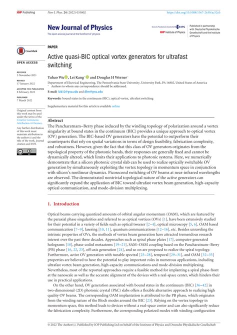 Pdf Active Quasi Bic Optical Vortex Generators For Ultrafast Switching