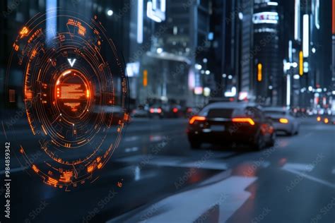 Futuristic Smart City Traffic Management System With A Digital Interface Displaying Data And