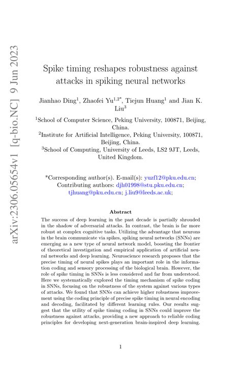 Pdf Spike Timing Reshapes Robustness Against Attacks In Spiking Neural Networks