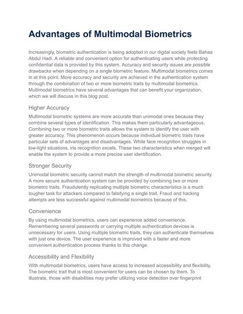 Advantages Of Multimodal Biometrics Pdf