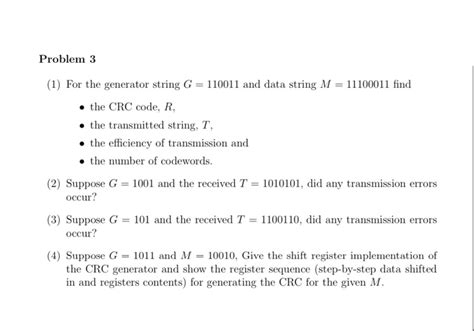 Solved Problem 3 1 For The Generator String G 110011 And