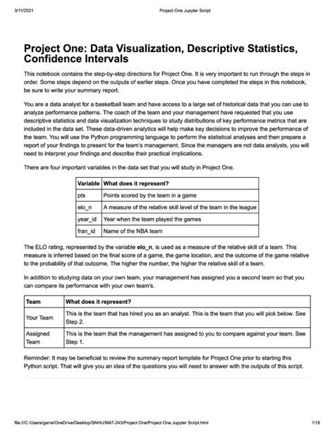 Project One Jupyter Script Southern New Hampshire University Mat 243