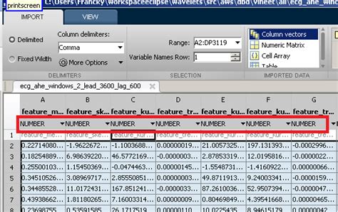 Csv Matlab S Import Tool Recognizes A Column As Numbers But Generate