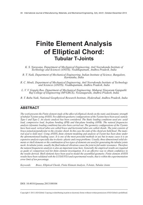 Pdf Finite Element Analysis Of Elliptical Chord Tubular T Joints
