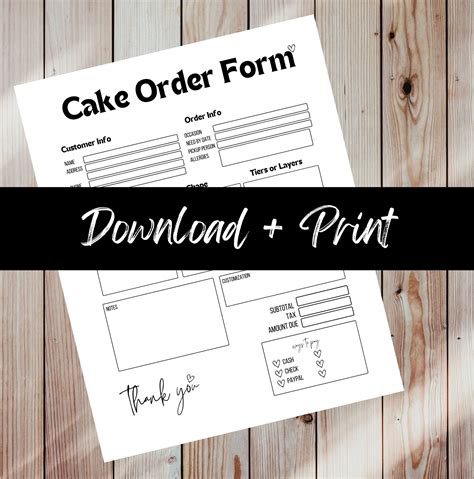 Cake Order Form Bakery Business Order Form Custom Order Etsy
