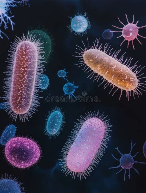 Evolving Bacteria Showcasing Various Shapes And Colors In A Microscopic Environment Generative