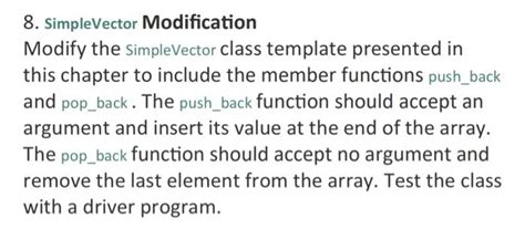 Solved 8 Simplevector Modification Modify The Simplevector