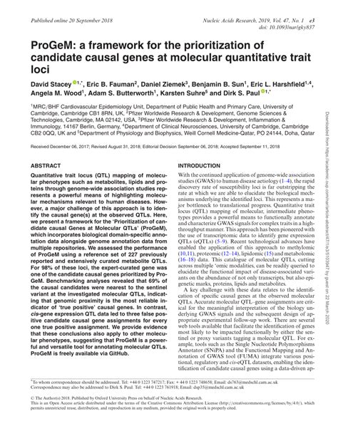 Pdf Progem A Framework For The Prioritization Of Candidate Causal Genes At Molecular