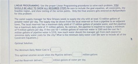 Solved Linear Programming Use The Proper Linear Programming