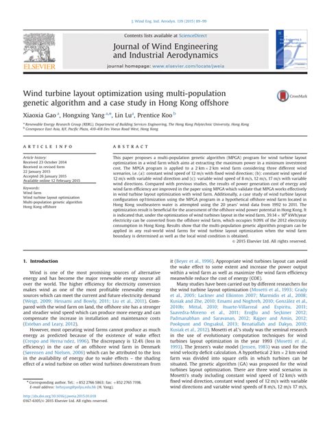 PDF Wind Turbine Layout Optimization Using Multi Population Genetic Algorithm And A Case Study