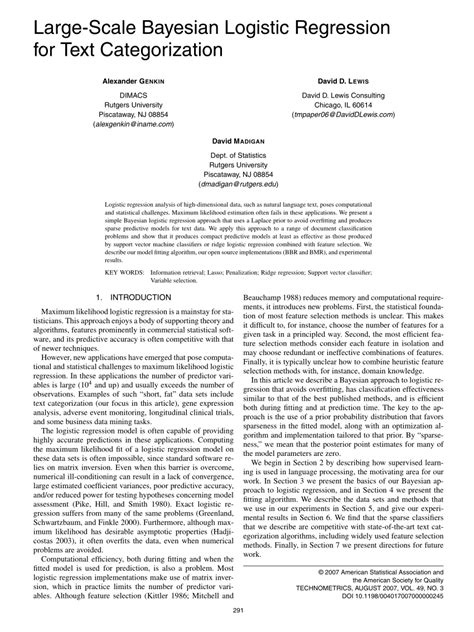 Pdf Large Scale Bayesian Logistic Regression For Text Categorization