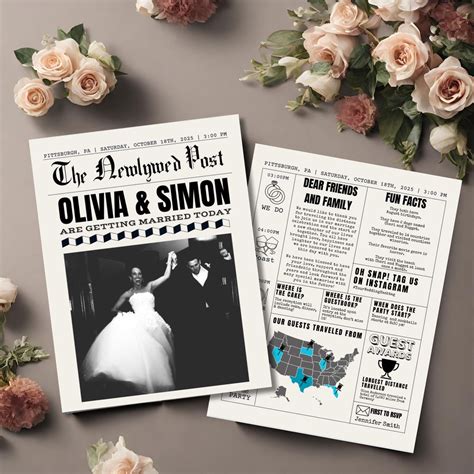 Wedding Newspaper Template Canva Editable Wedding Itinerary Newlywed