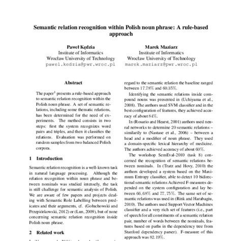 Recognizing Semantic Relations Within Polish Noun Phrase A Rule Based Approach Acl Anthology