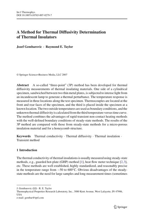 Pdf A Method For Thermal Diffusivity Determination Of Thermal Insulators